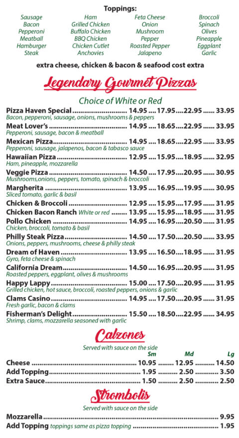 PIZZA HAVEN | MENU | ORDER ON-LINE