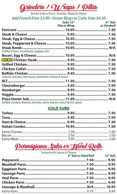 PIZZA HAVEN | MENU | ORDER ON-LINE